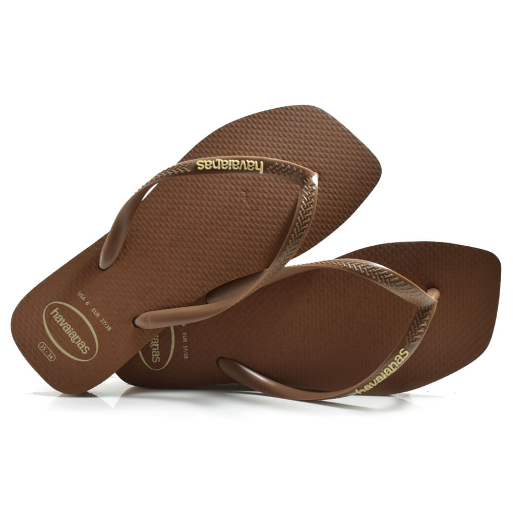 Chinelo Feminino Havaianas Slim Square Logo Pop Marrom 4148959